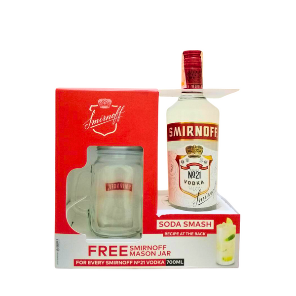 Smirnoff Red Label Vodka 700ml with free Mason Jar Glass Pack ...