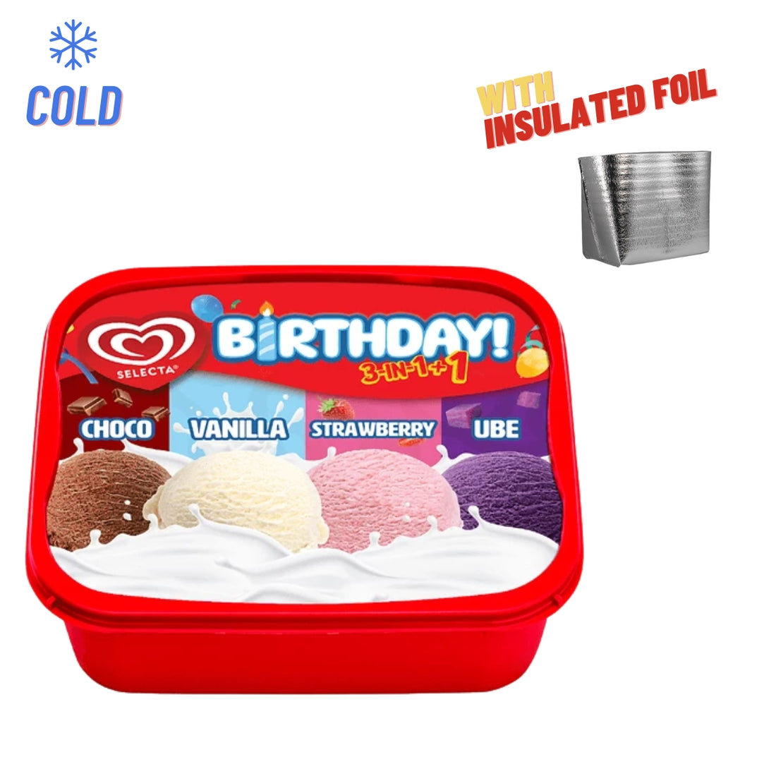 Selecta Birthday 3-in-1+1 Choco Vanilla Strawberry Ube Ice Cream 1.25L ...