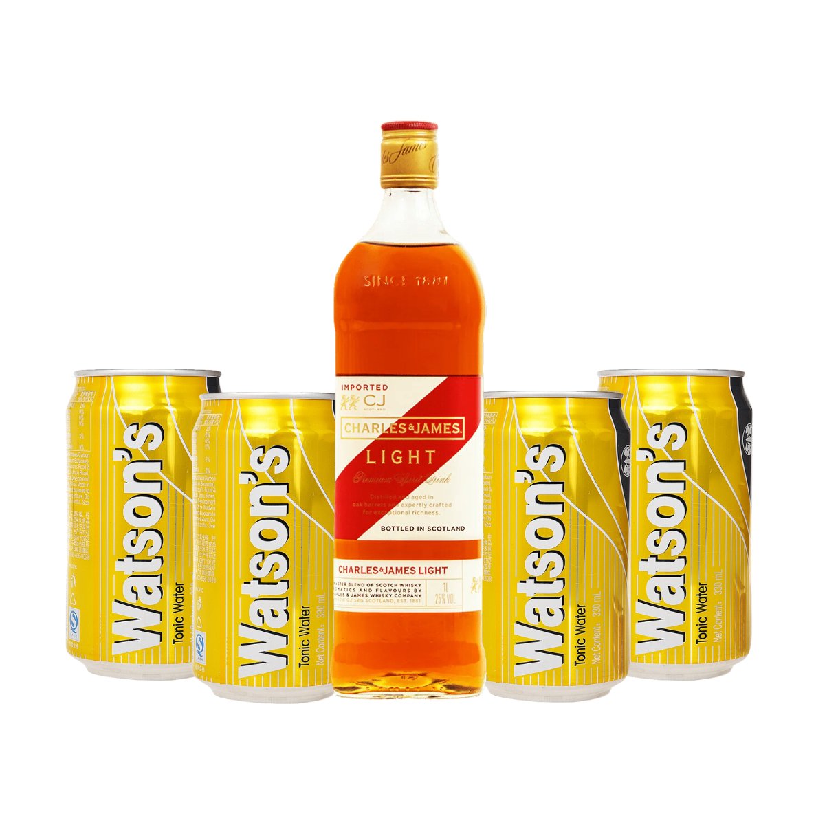 Charles & James Light Whisky 1L with Watson's Tonic Water 4-pack ...